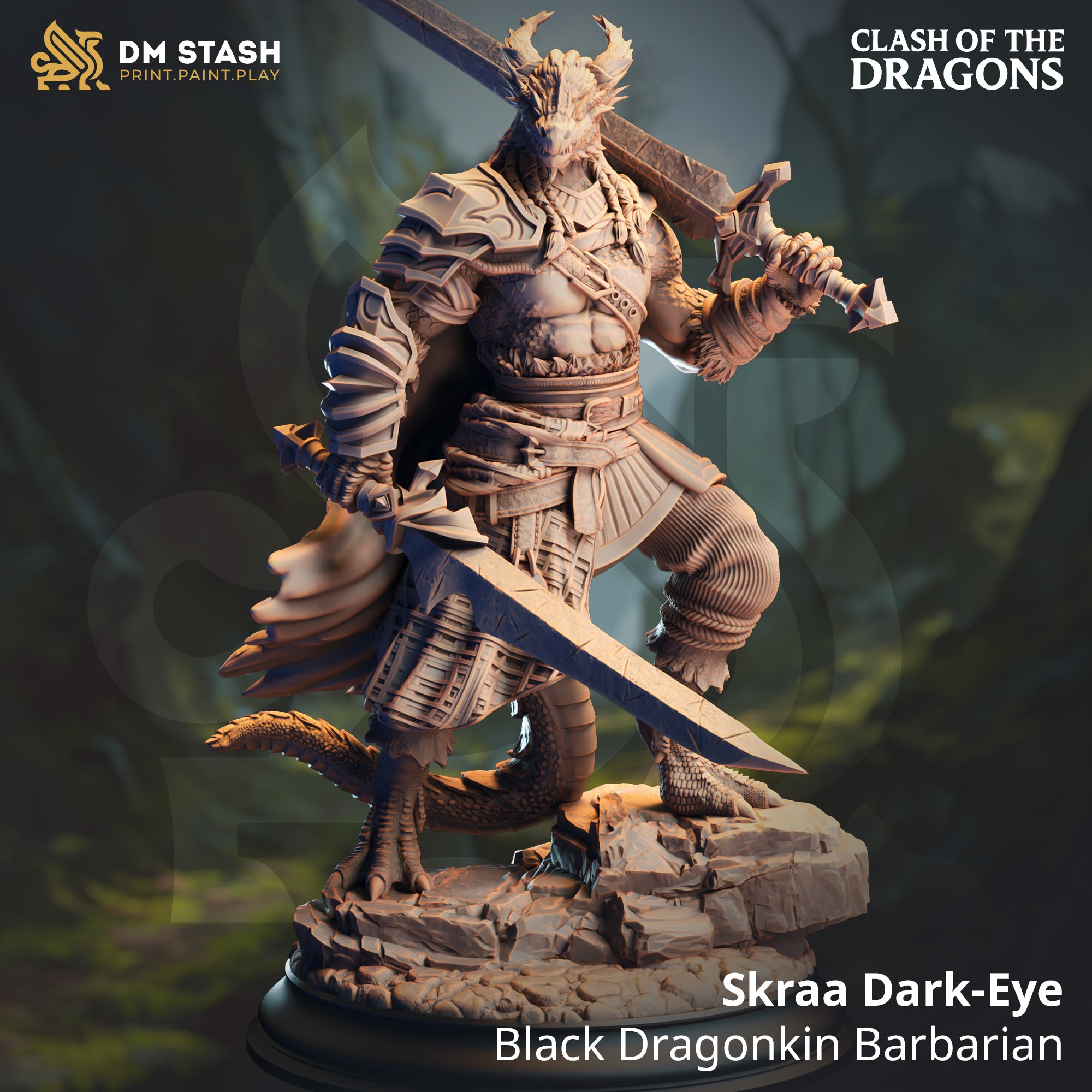 DM Stash - Skraa Dark Eye, Black Dragonborn Barbarian - Clash of Drago – WIzard's Workshop